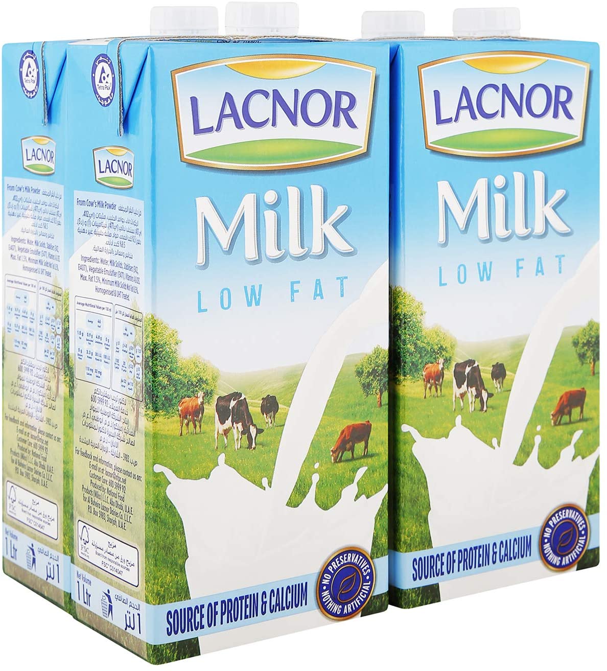 Lacnor Milk Low Fat - 1 Litre (Pack of 4) - My Office Supply