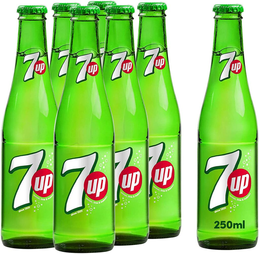 7UP, Carbonated Soft Drink, Glass Bottle, 250ml x 6 - My Office Supply
